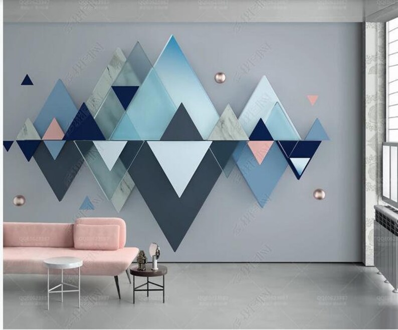 Simple Geometry Triangle Wallpaper Blue Geometry Wall Murals - Etsy