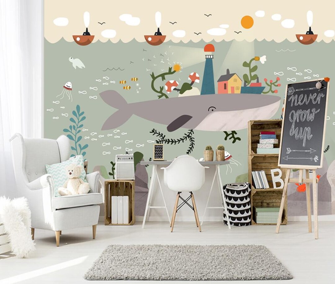 Nordic Cartoon Animals Shale Sea World Kids Room Children Room Nursery ...