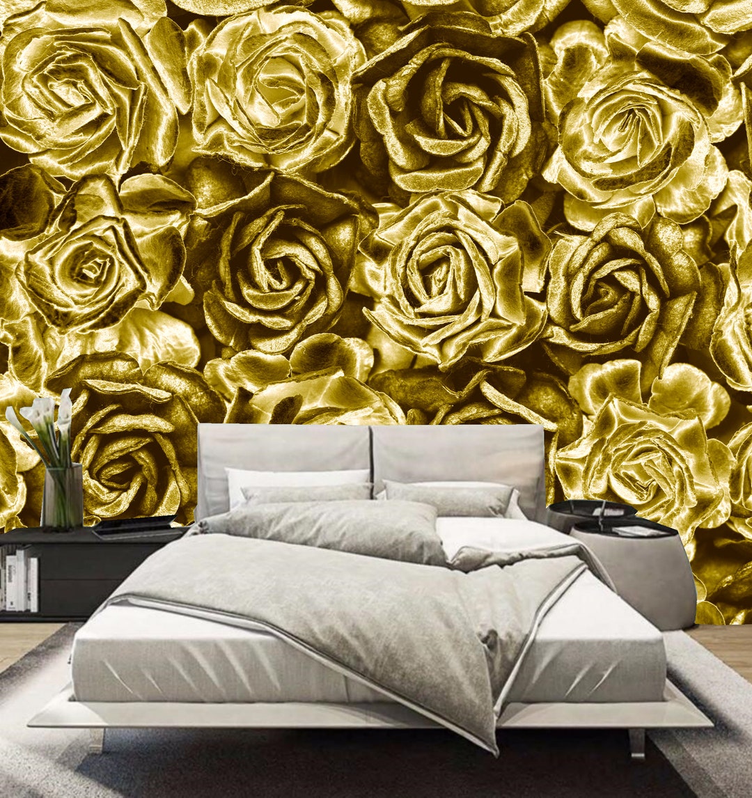 3D Golden Rose Flowers Floral Wallpaper Wall Mural Wall Decor for ...