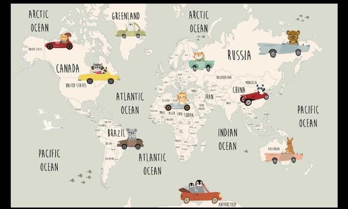 Safari Cartoon World Map Nursery Wallpaper World Map Cartoon - Etsy