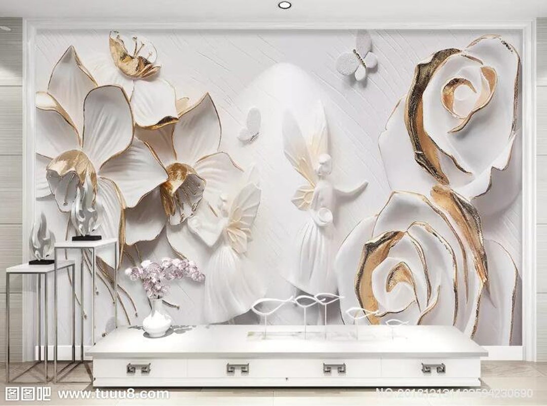 Custom Any Size 3D Wall Murals Wallpaper Embossed Rose Flowers 3D ...