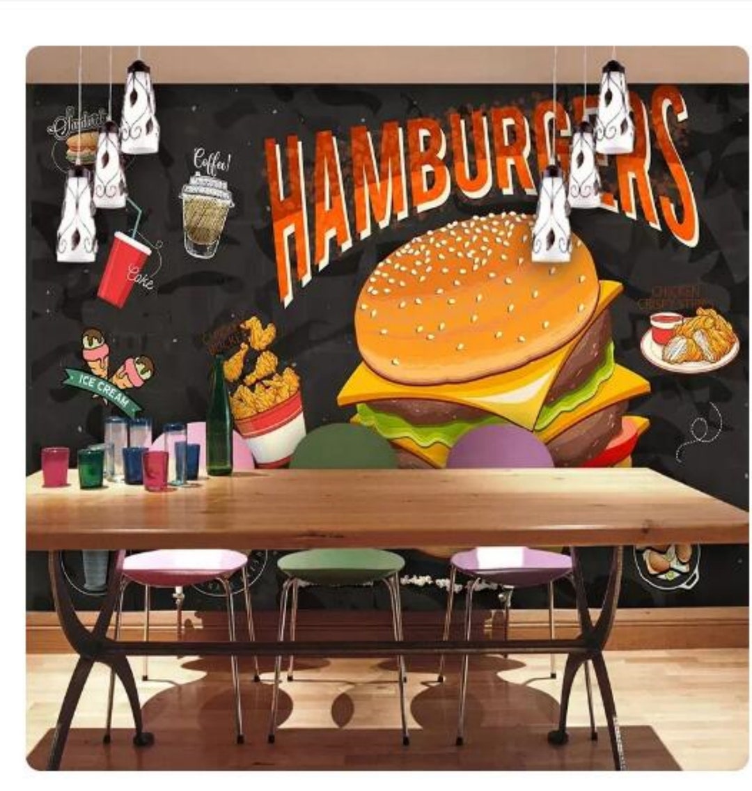 Cartoon Fast Food Graffiti Hamburger Restaurant Coffee Shop Wall ...