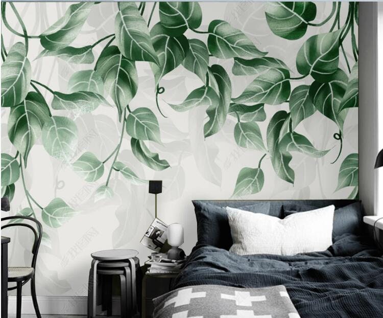 Hanging Several Green Leaves Wallpaper Wall Mural Spring | Etsy