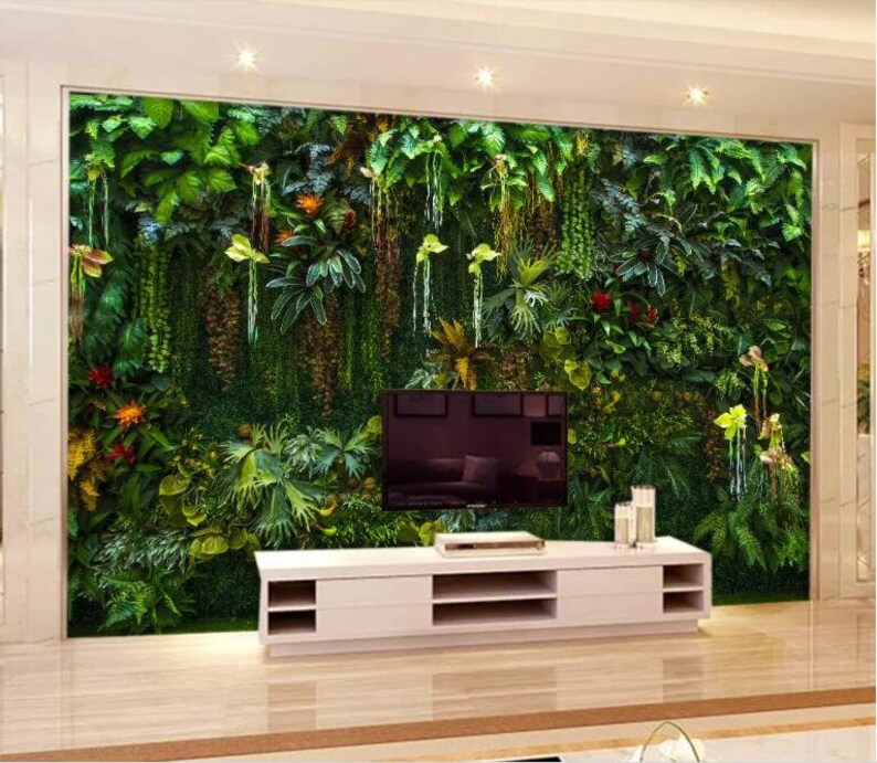 Tropical Rainforest Mural: Hand-painted Flower & Leaf Wall Art - Etsy