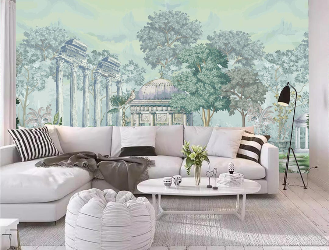 Greek Architectural Dome, Tree, Parrot Landscape Forest Wallpaper Wall ...