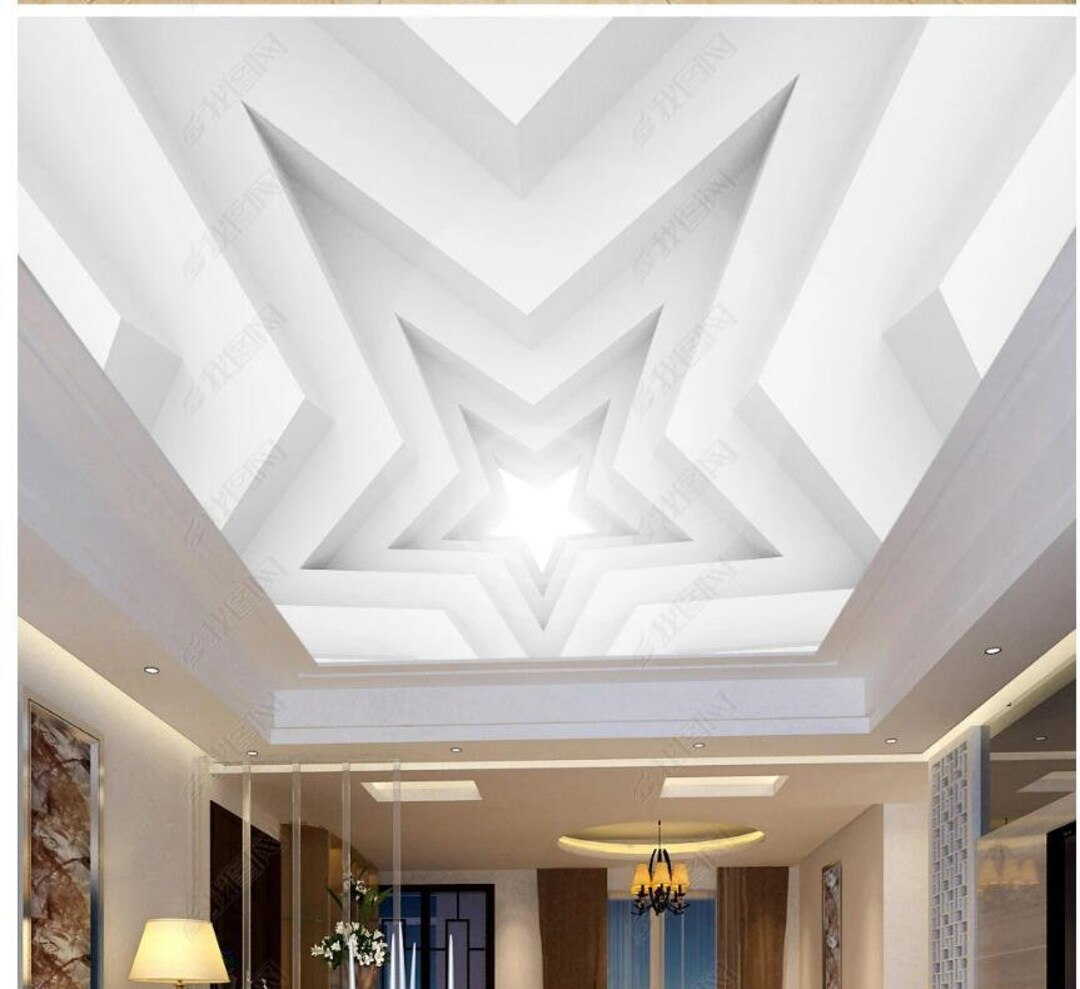 3D White Plaster European Style Polygon Stars Ceiling Background ...