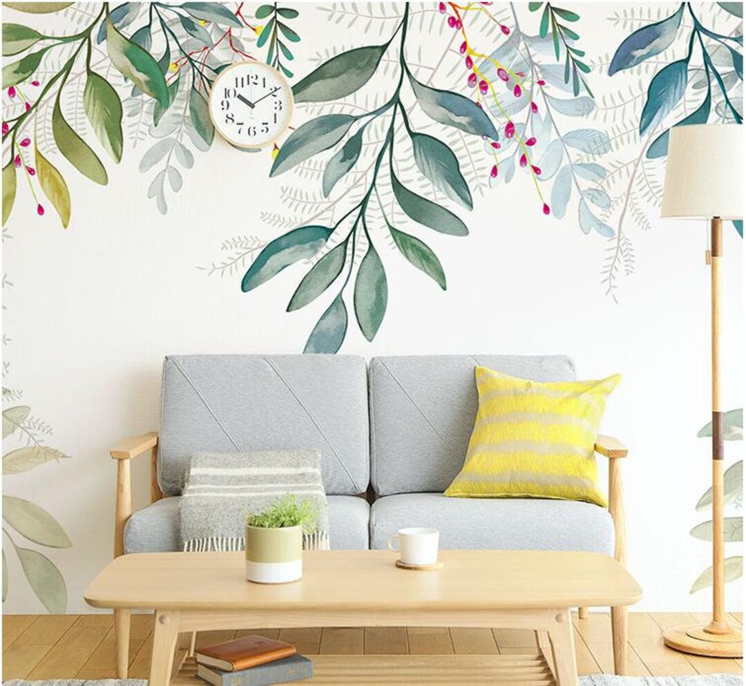 Hanging Spring Green Leaves Wallpaper Wall Mural, Fresh Hanging Vine ...