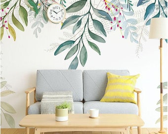 Hanging Spring Green Leaves Wallpaper Wall Mural Fresh Leaf | Etsy