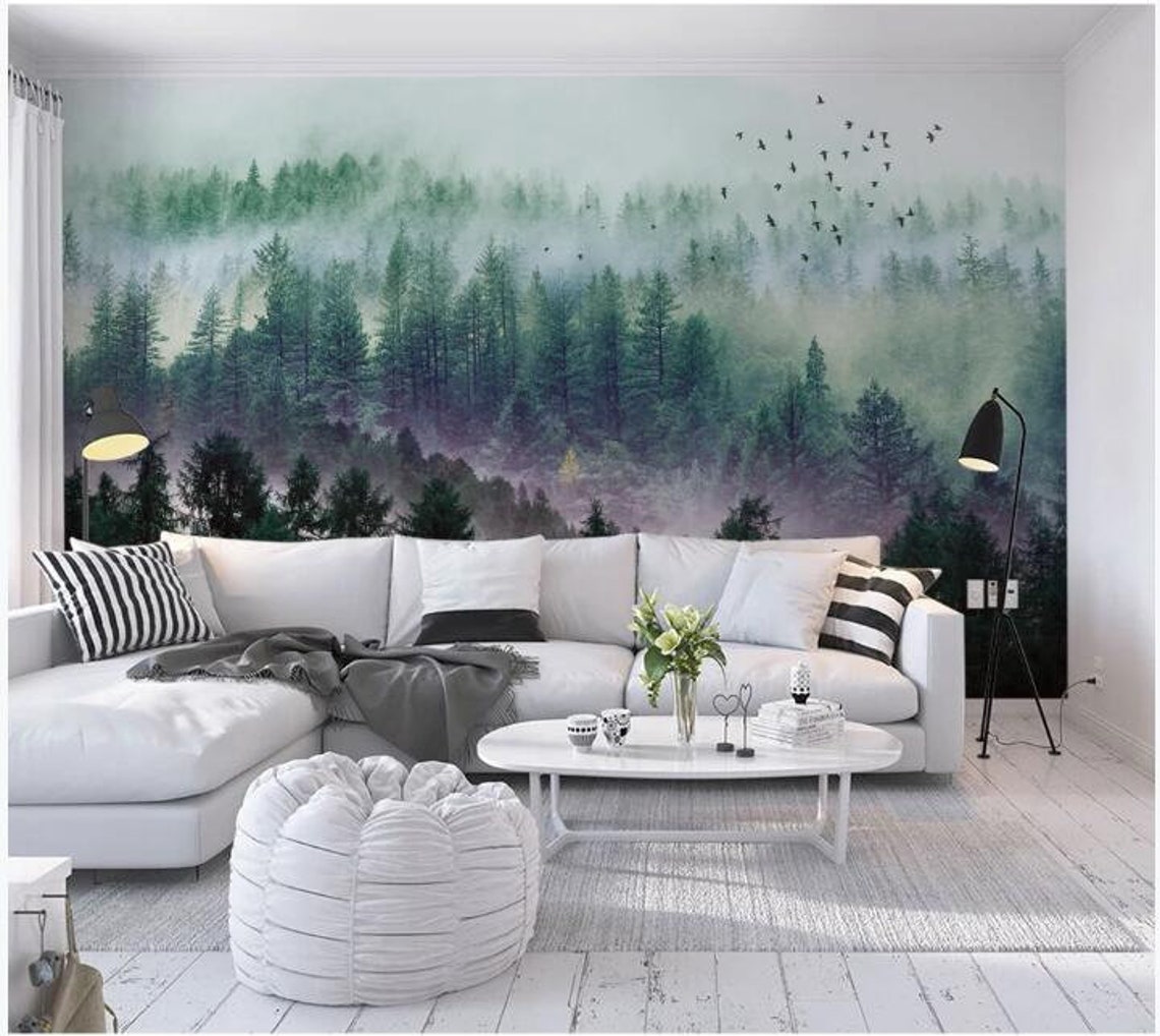 Misty Forest Scene Mural Palm Tree Forests Mural Forest Haze | Etsy