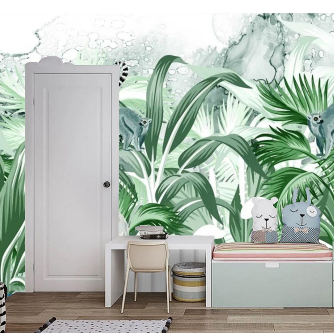 Tropical Lemur Wallpaper Mural - Kids Nursery Decor - Etsy
