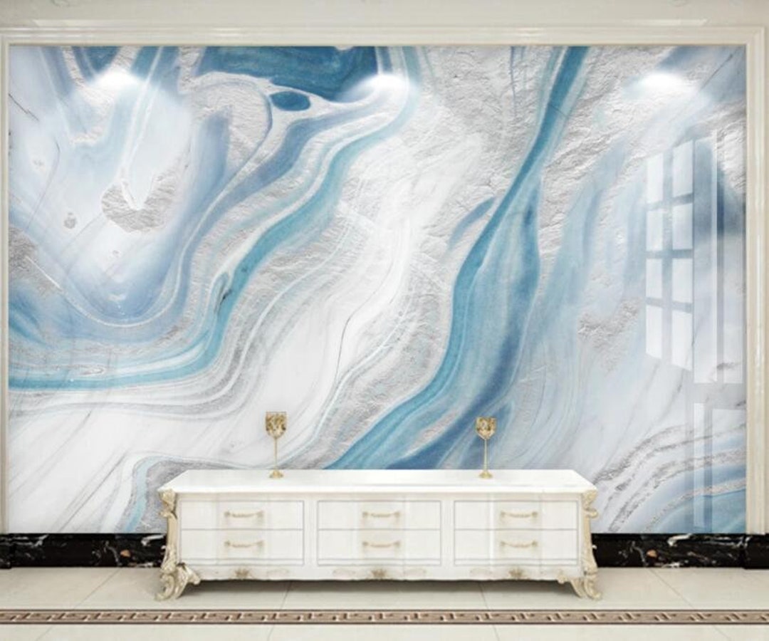 Abstract Blue Marble Wallpaper, Hand Painted Marble Wall Murals Wall ...