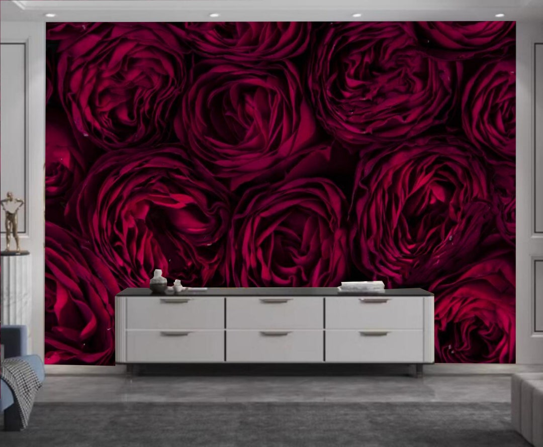 Red Rose Flowers Floral Wallpaper Wall Mural Wall Decor for Living Room ...