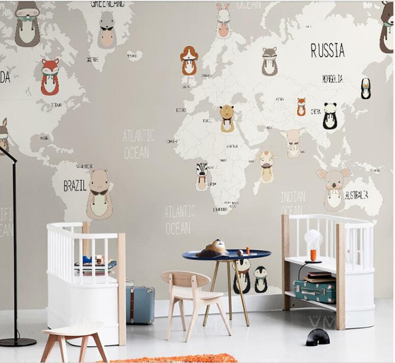 Cartoon Blue World Map Nursery Wallpaper World Map Cartoon - Etsy