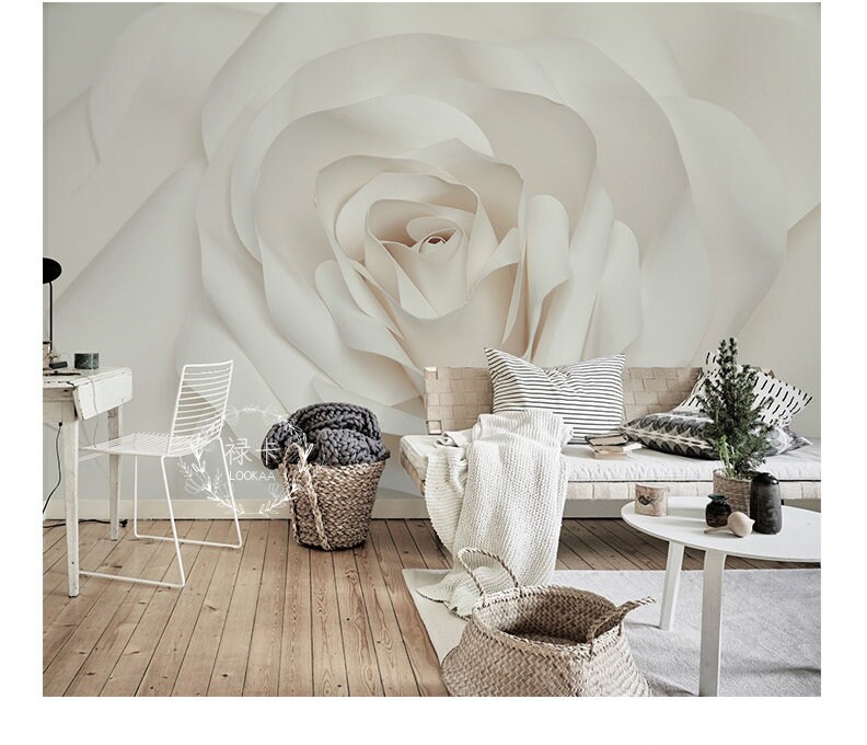 Big White Rose Flower Wallpaper Home Decor Wall Murals - Etsy