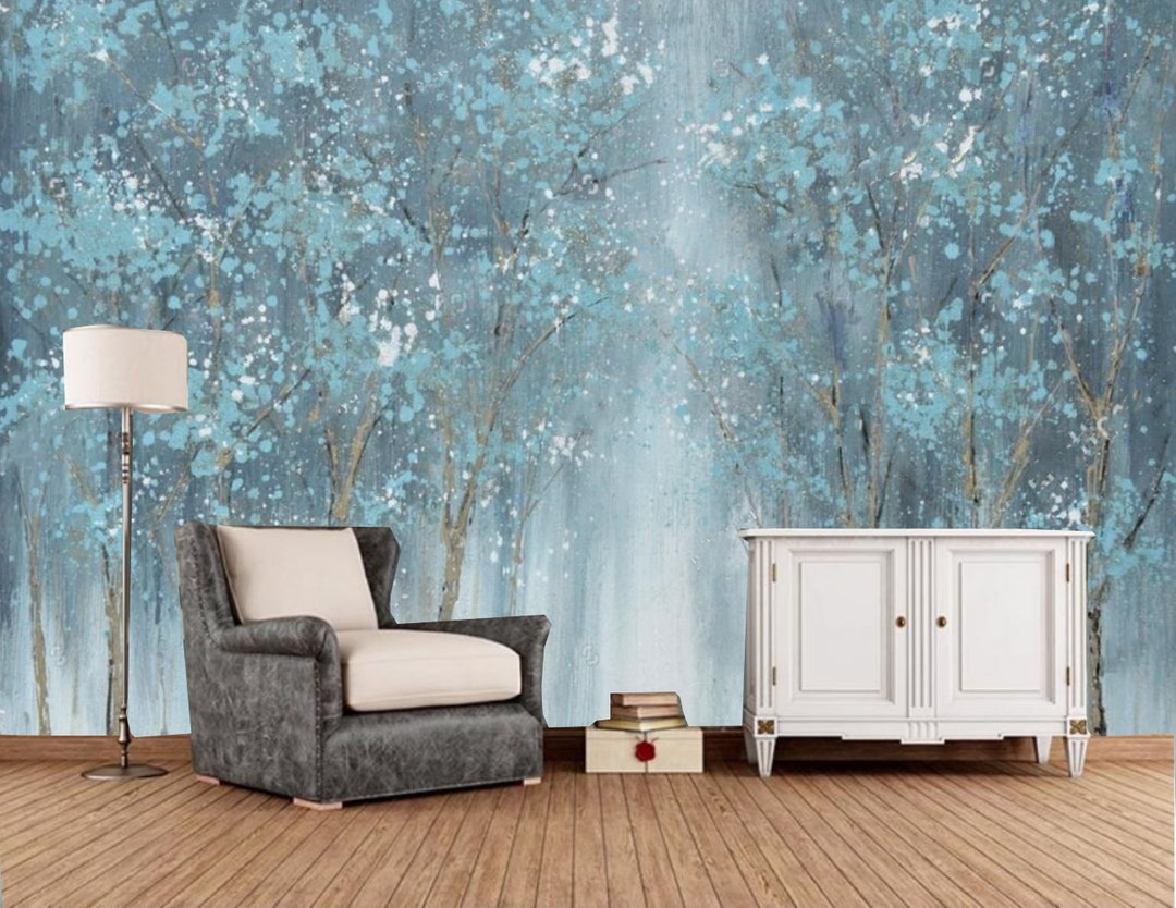 Abstract Blue Tree Forest Wallpaper Wall Mural Wall Decor for Living ...