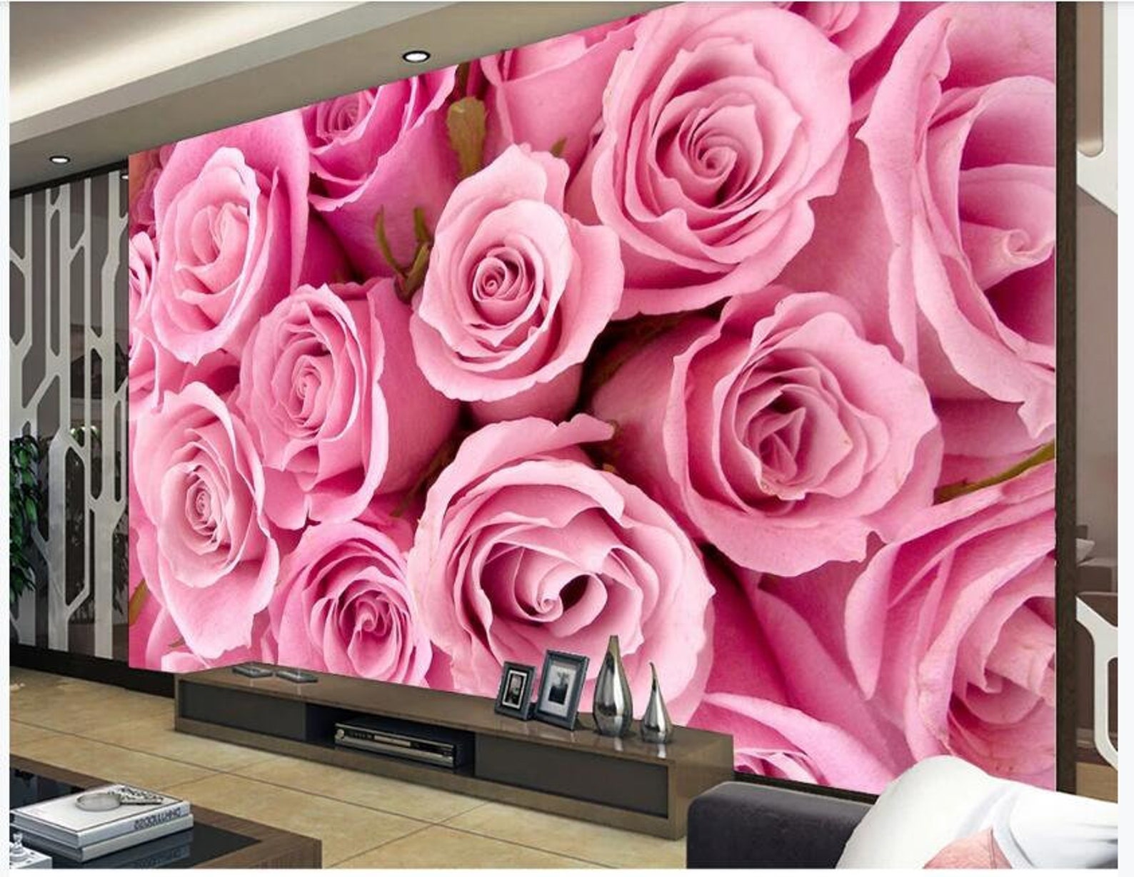 3D Pink Rose Floral Wallpaper Hand Painted Big Rose Floral - Etsy