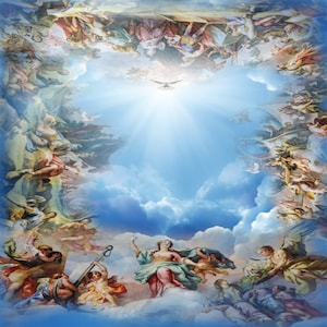 Blue Sky and White Clouds Angels Ceiling Living Room Theme Hotel ...