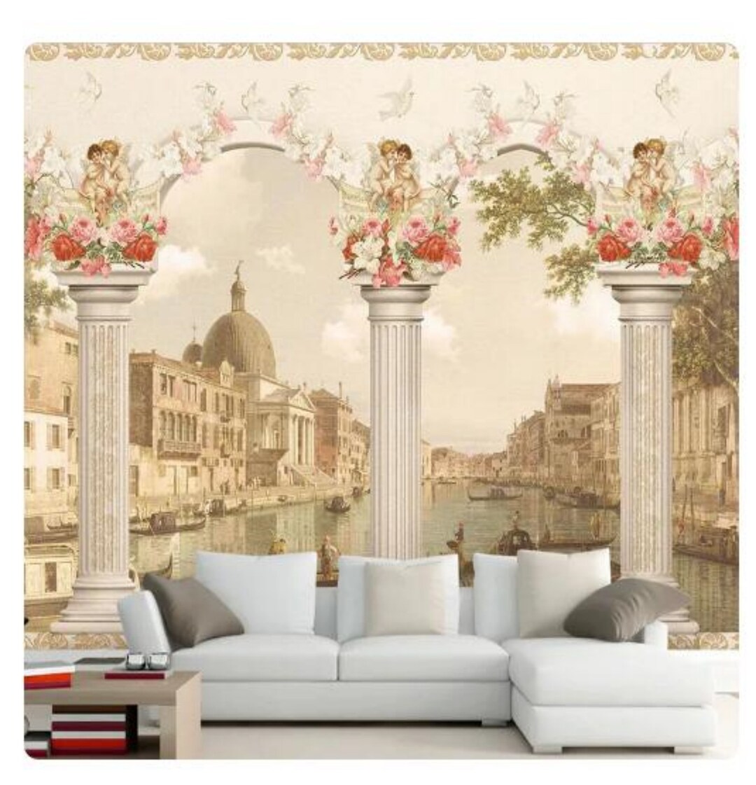 Roman Column Angel Wallpaper Mural: Italian Cityscape Home Decor - Etsy