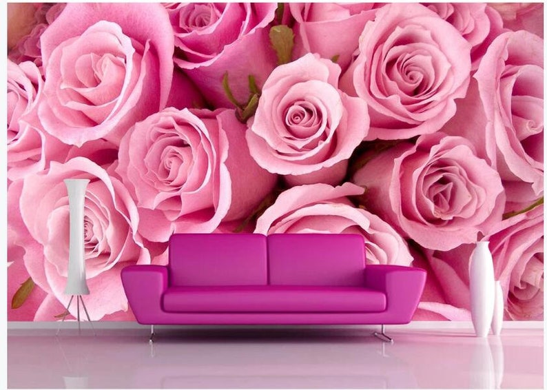 3D Pink Rose Floral Wallpaper Hand Painted Big Rose Floral - Etsy