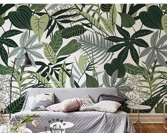 Hanging Leaves and Branches Wallpaper Mural Green Leaf Wall Mural - Etsy