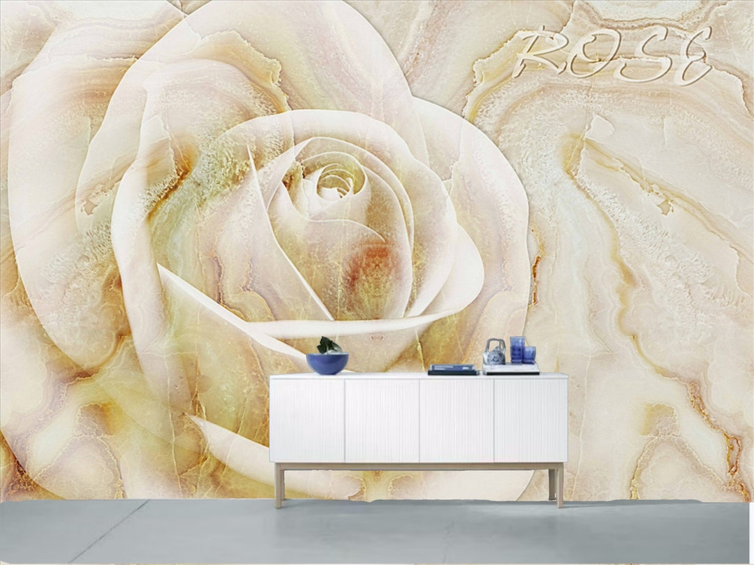 Big Rose Flower Floral Marble Background Wallpaper Wall Mural - Etsy