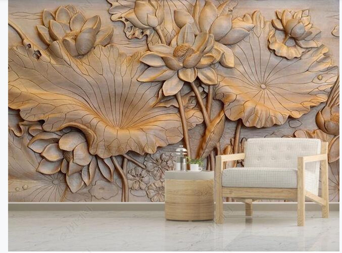3D Lotus Wallpaper Wall Murals Home Decor - Etsy