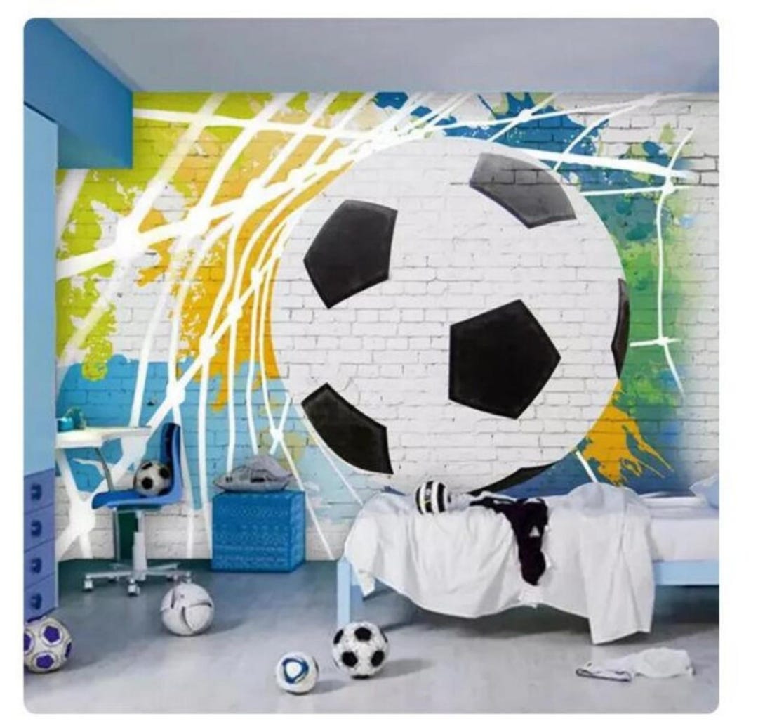 Cartoon Soccer Children's Room Kids Babies Nuysery Wallpaper Wall Mural ...