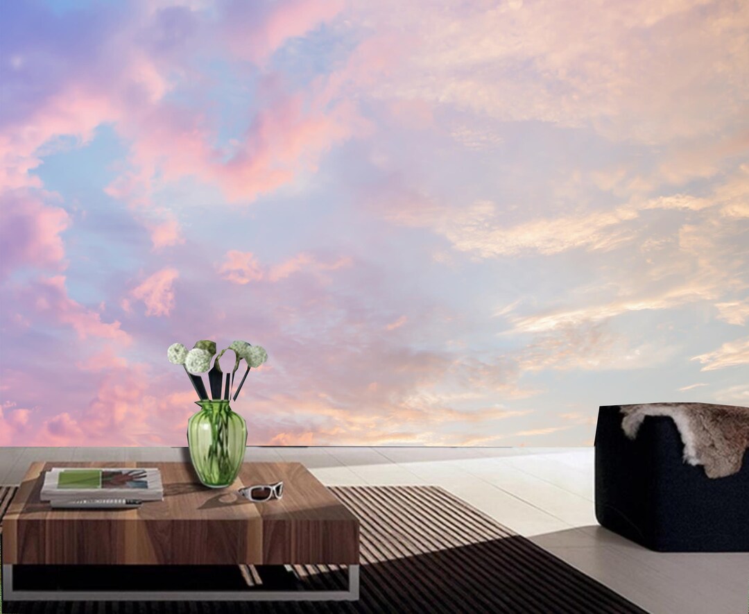 Gradient Pink Clouds Nature Landscape Wallpaper Wall Mural Home Decor ...