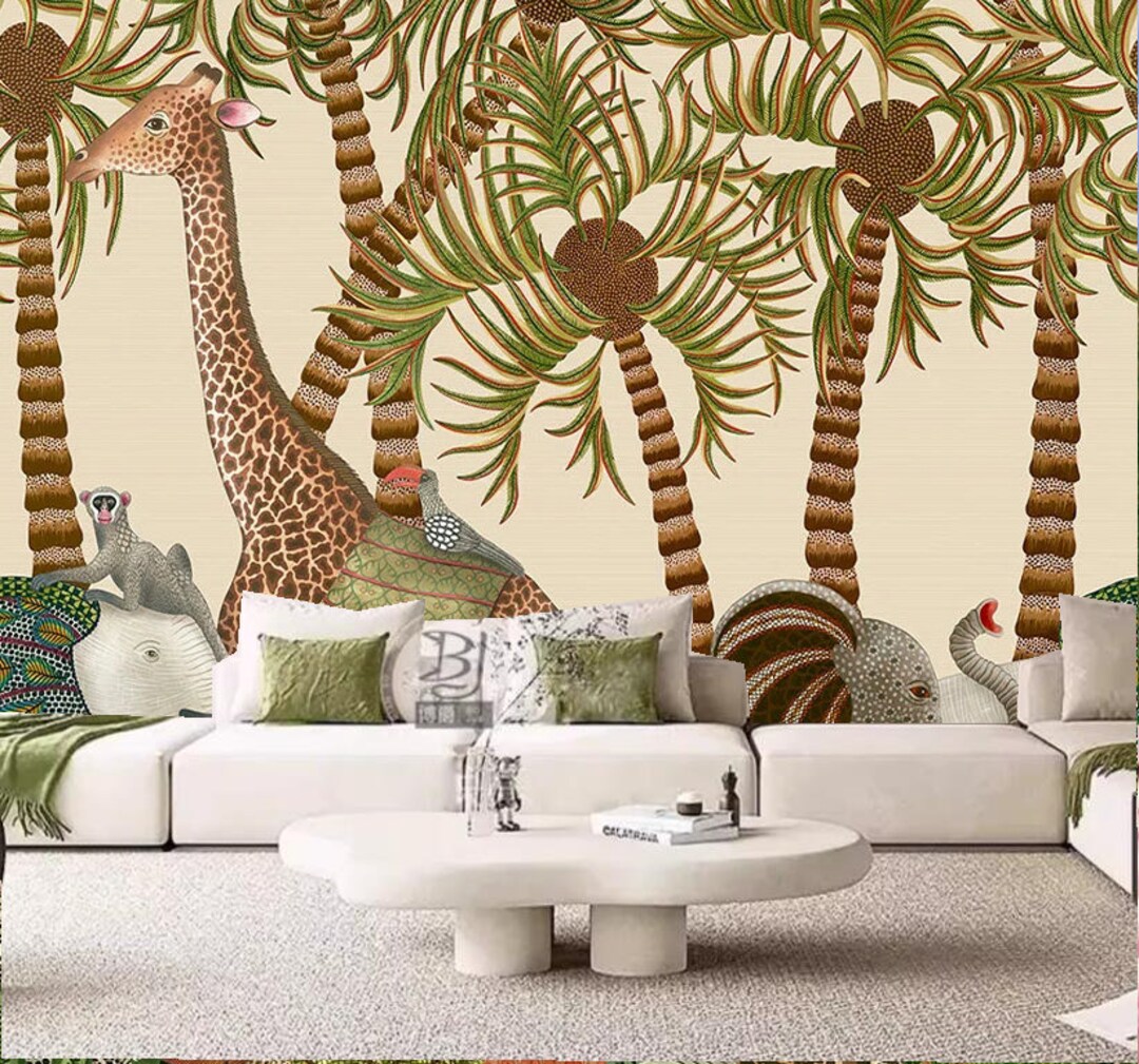 Cartoon Coconut Tree With Animals Giraffe Nursery Kids' Babies‘ Room ...