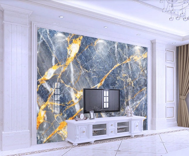Luxury Blue Marble Wallpaper Simple Marble Wall Murals Wall | Etsy