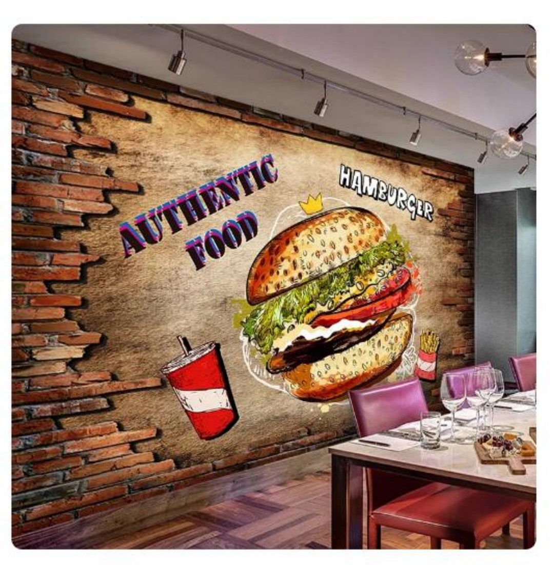 Brick Wall Hamburger Fast Food Restaurant Kitchen Decorwallpaper Wall ...