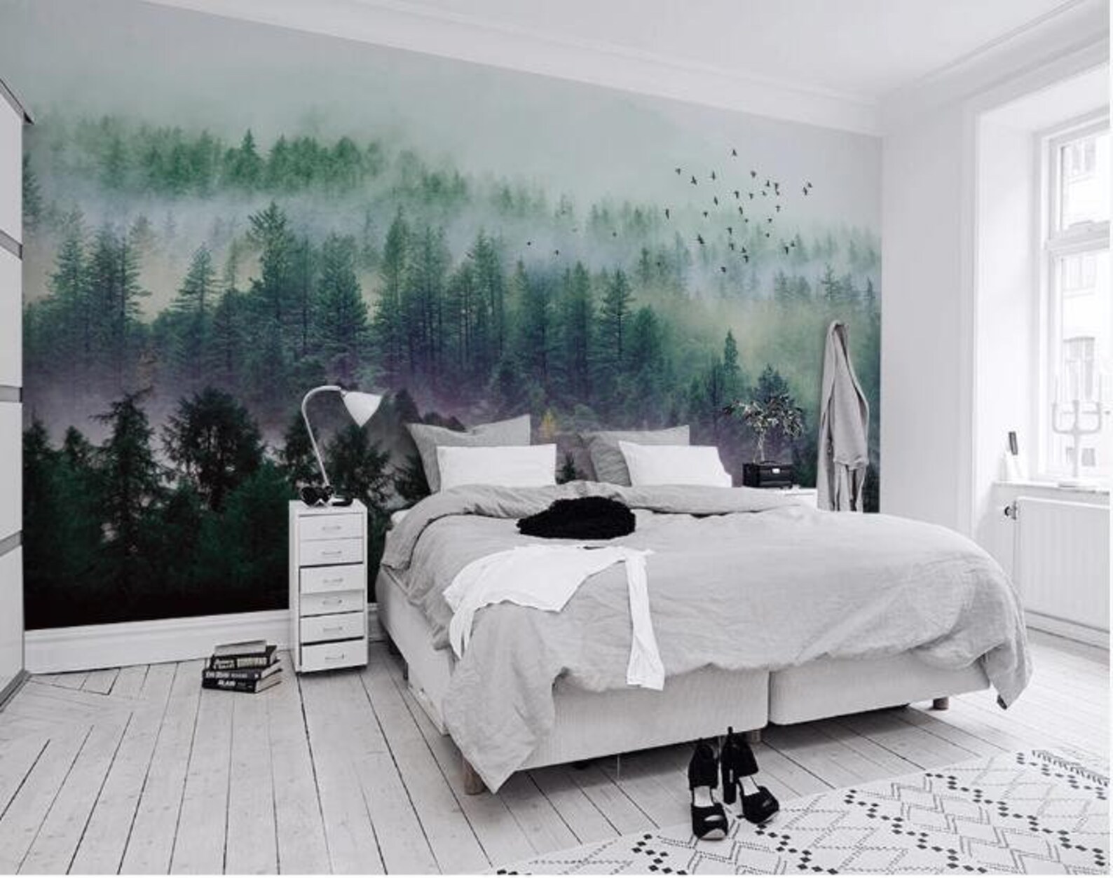 Misty Forest Scene Mural Palm Tree Forests Mural Forest Haze | Etsy