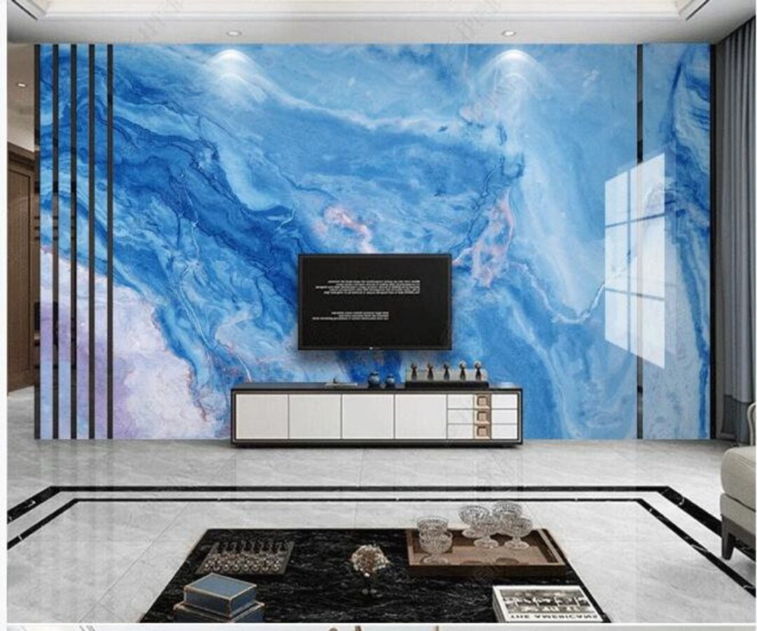 Abstract Blue Marble Wallpaper Wall Murals Wall Decor for Living or ...
