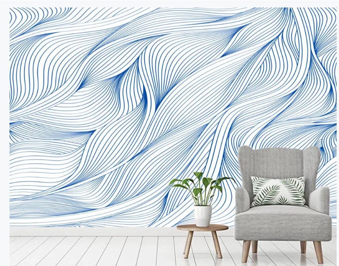 Oil Painting Blue Lines Wallpaper, Hand Painted Lines and Streaks Wall ...