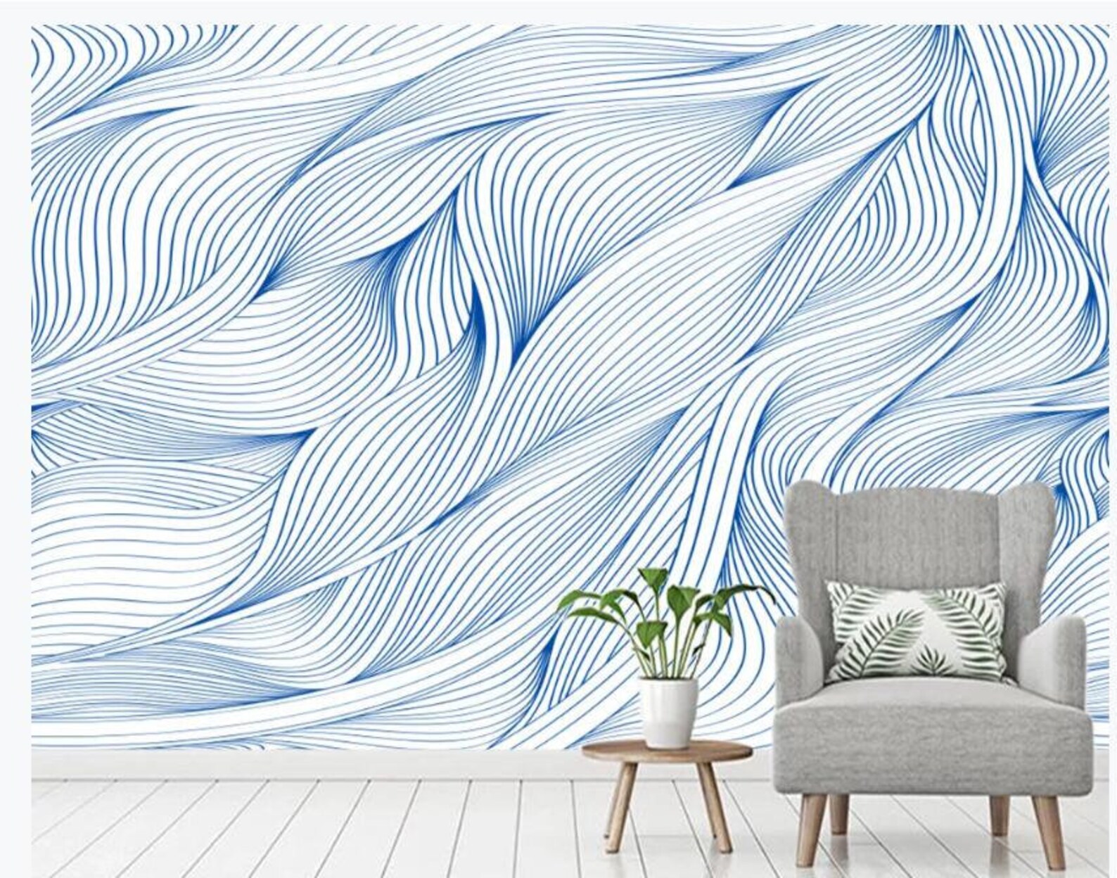 Oil Painting Blue Lines Wallpaper Hand Painted Lines and | Etsy
