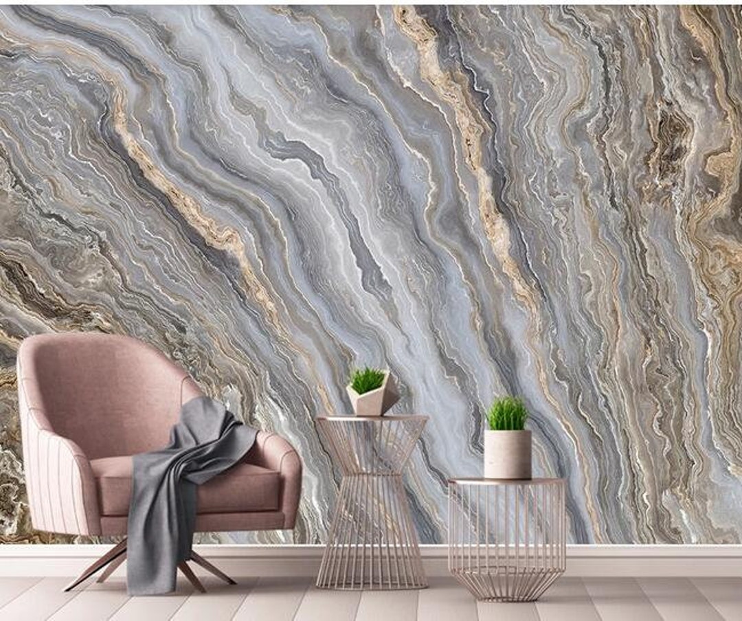 Custom Wall Mural Abstract Landscape Stone Pattern Golden Marble ...