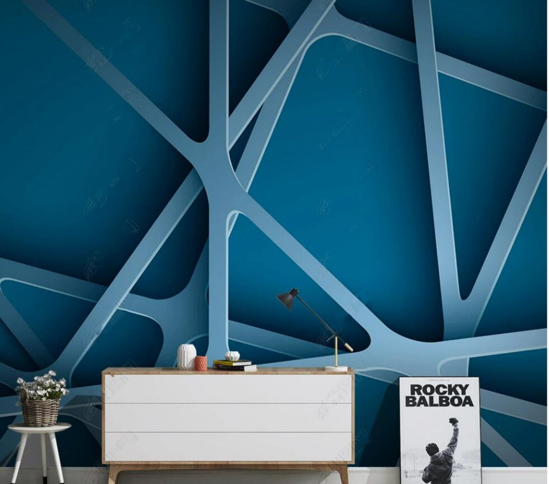 Blue Geometry Wallpaper Wall Mural Home Decor for Living Room Bedroom ...