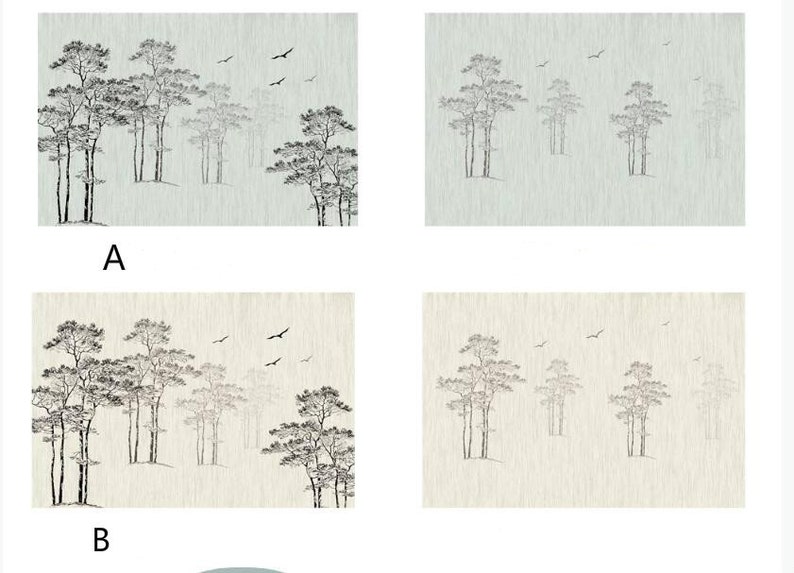 Oil Painting Grey Huge Trees Forest Wallpaper Handpainted | Etsy