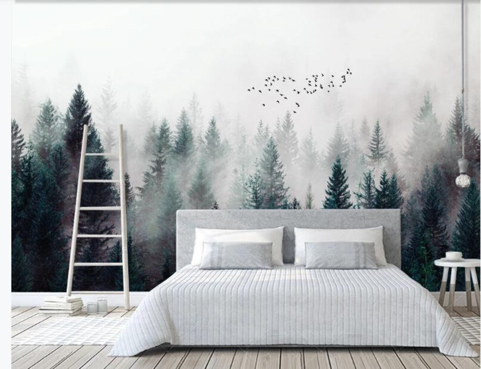 Misty Forest Scene Mural Mountain Forests Mural Forest Haze | Etsy