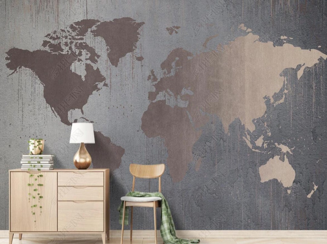 Grey Abstract World Map Wallpaper Wall Mural Home Decor - Etsy Grey Abstract World Map Wallpaper Wall Mural Home Decor - Etsy