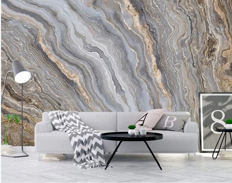 Custom Wall Mural Abstract Landscape Stone Pattern Golden - Etsy