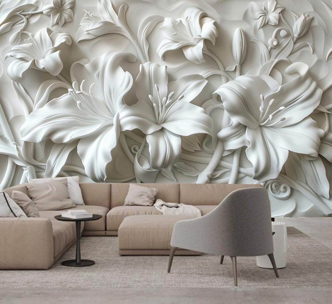 3D White Flowers Floral Wallpaper Wall Mural Home Decor - Etsy