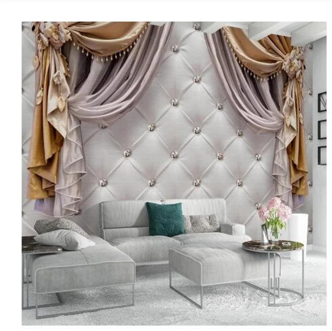 3D Wallpaper Modern European Curtains Soft Backgrounds Mural Living ...