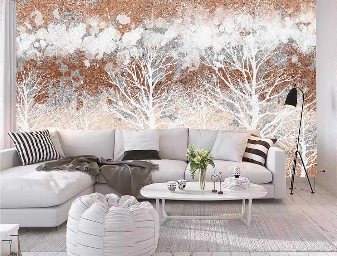 Abstract White Trees Forest Wallpaper Wall Mural Home Decor - Etsy