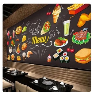 Foods Western Restaurant Fast Food Shop Wallpaper Wall Mural Home Decor ...