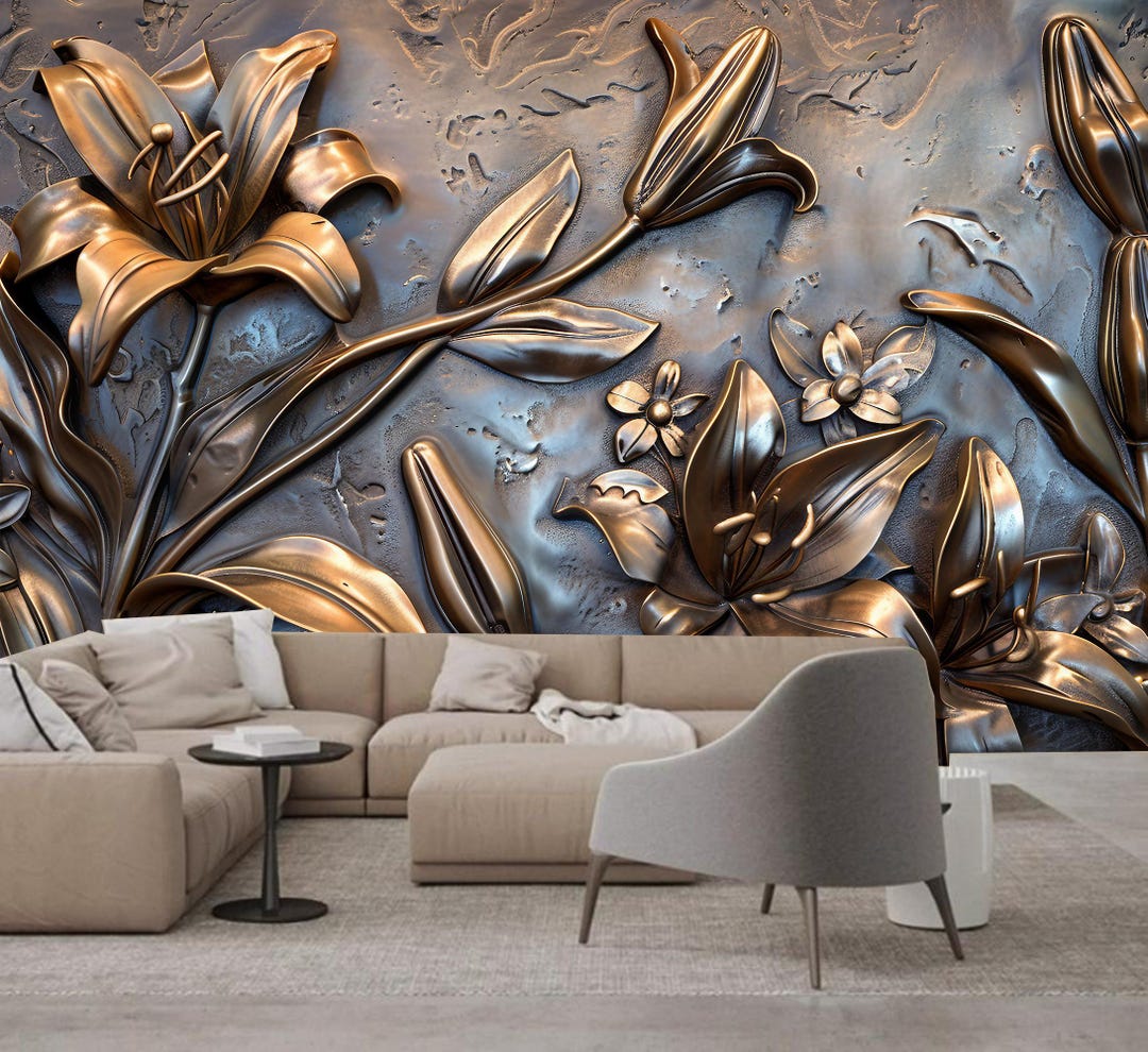 3D Lily Flowers Floral Wallpaper Wall Mural Home Decor - Etsy