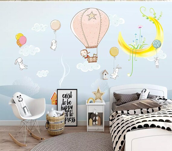 Watercolor Cartoon Rabbits and Monkey Nursery Wallpaper | Etsy