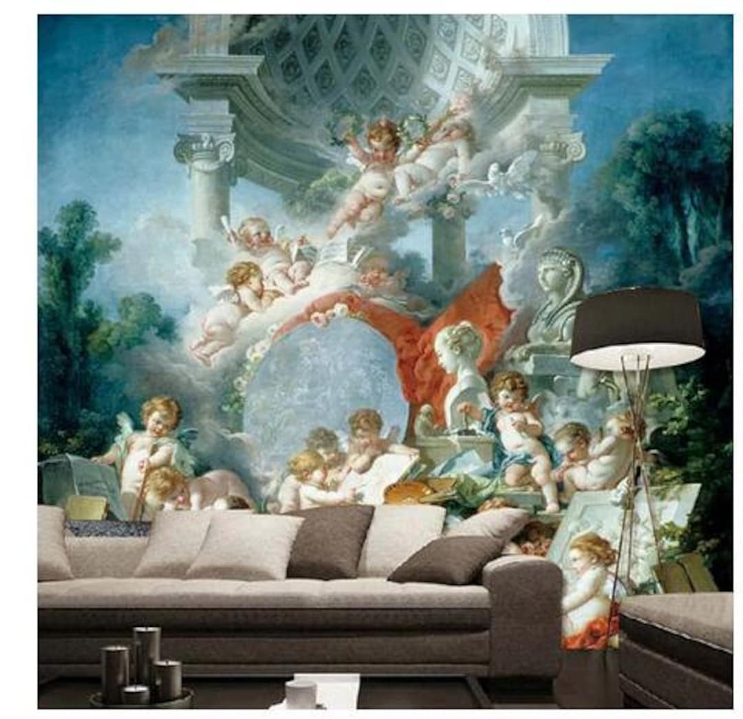 European-style Angel Mural Wallpaper Oil Painting Effect Custom Wall ...