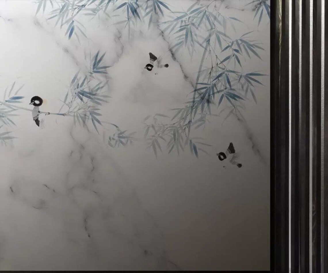 Chinoiserie Chinese Modern Marble Pattern Bamboo Wallpaper - Etsy