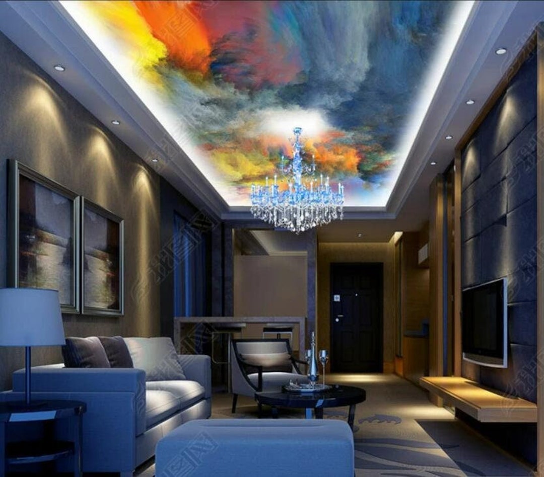 Colorful Rainbow Clouds Ceiling Background Decor Wallpaper Living Room ...